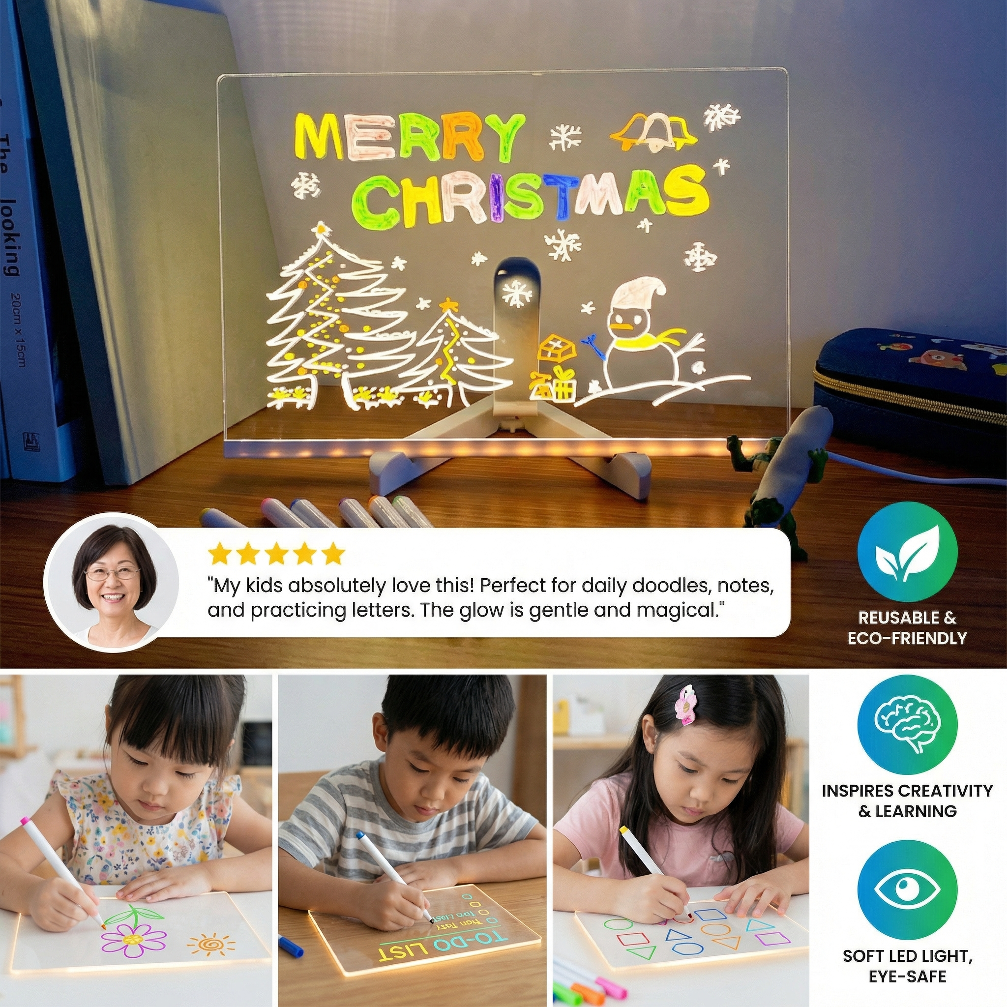 LED Writing Drawing Board for Kids ⎜ Reusable Light-Up Surface for Cre ...
