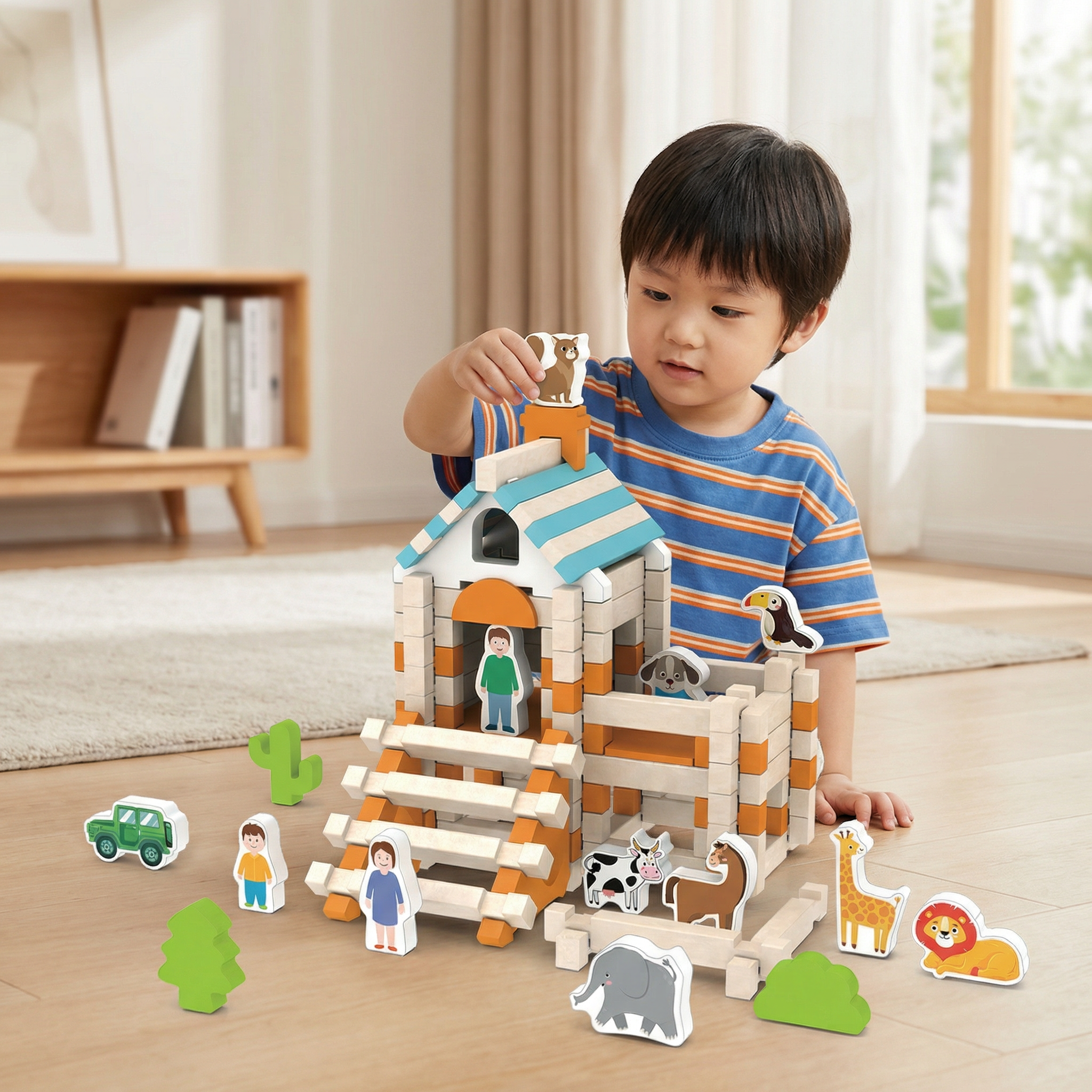 Montessori Wooden Building Block Set – Natural Stacking and Constructi ...